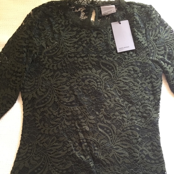 Vero Moda | Tops | Dark Green Lace Top | Poshmark